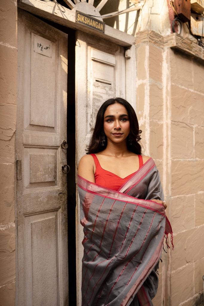 Seher - Grey pink Maheshwari Saree