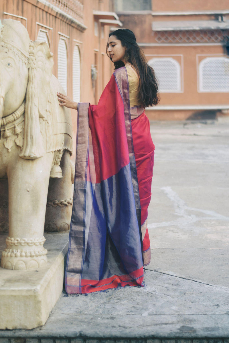 Maheswari Handloom saree - Seher - Red zari